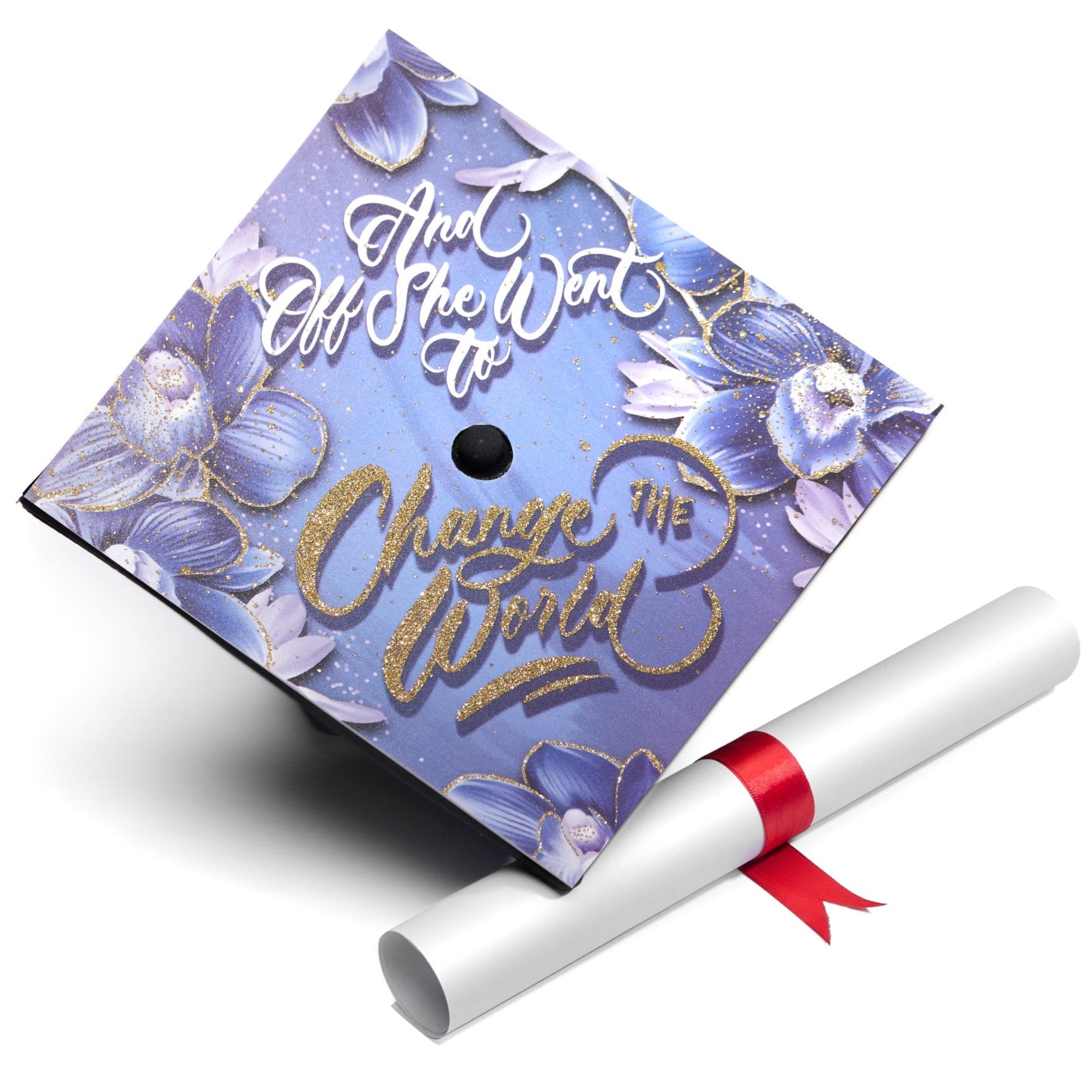 Graduation cap topper, And off she went to change the world, Graduatio ...