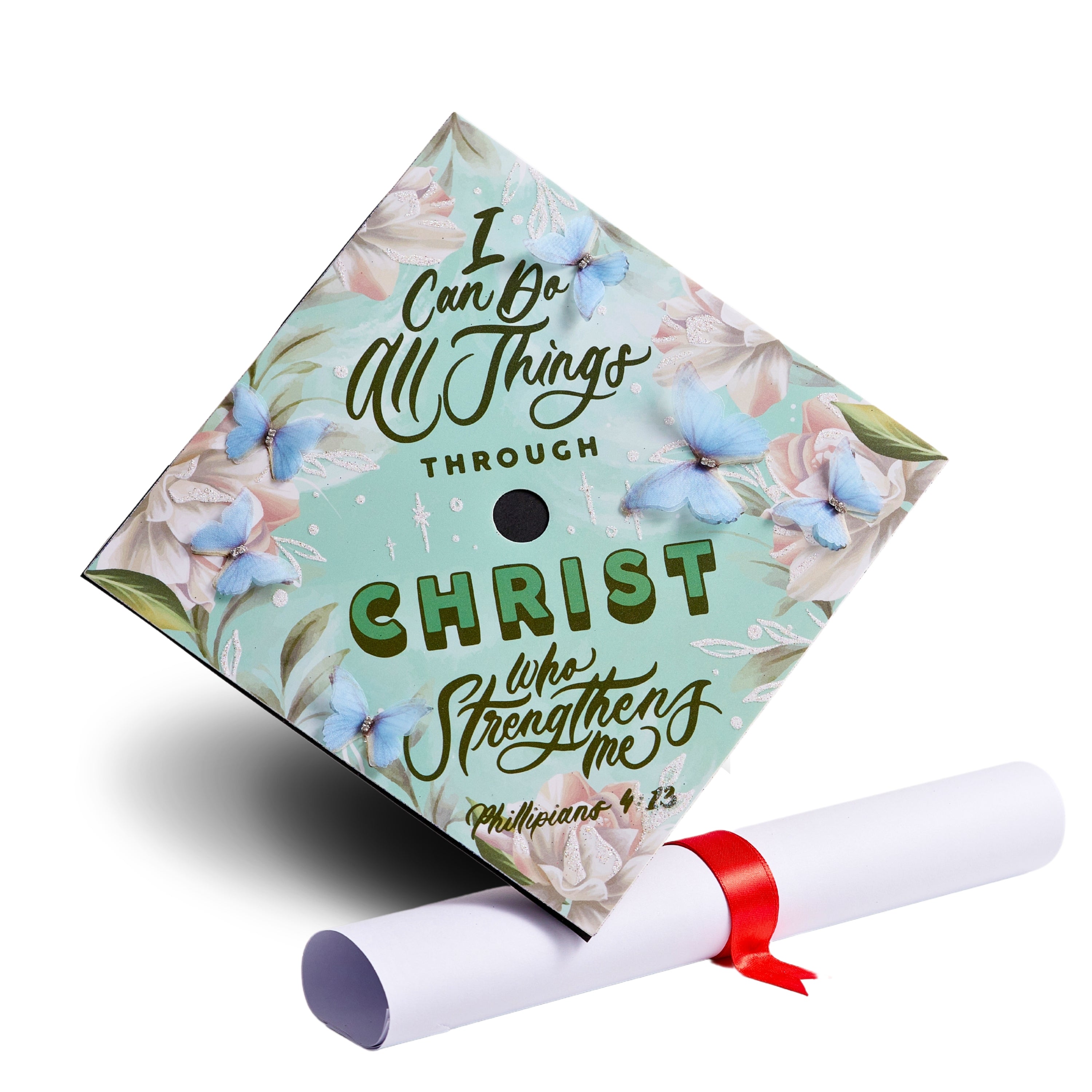 Butterfly Graduation Cap Topper, I Can Do All Things Through Christ, G ...