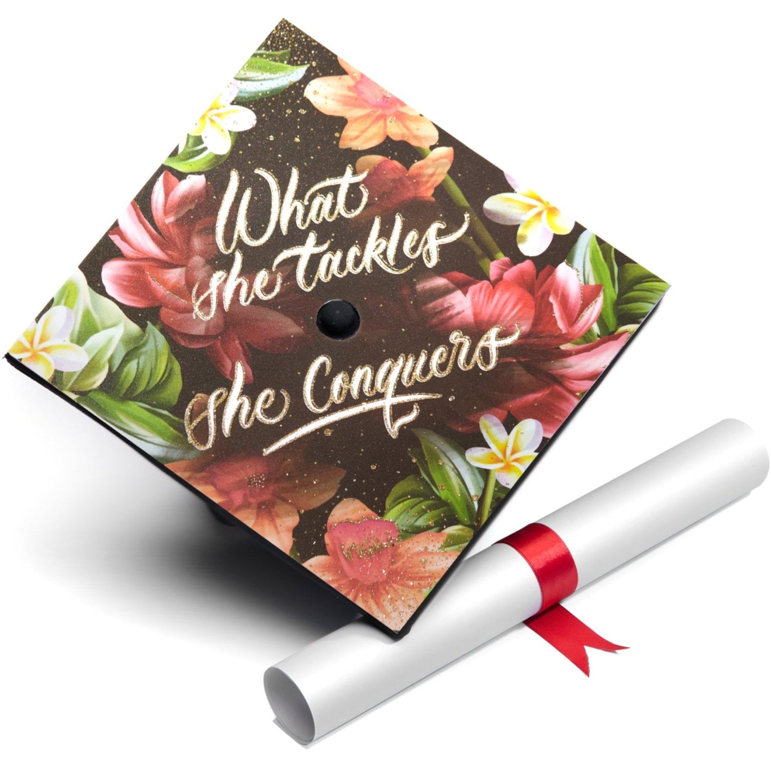 Graduation cap topper art print, What she tackles she conquers – Once ...