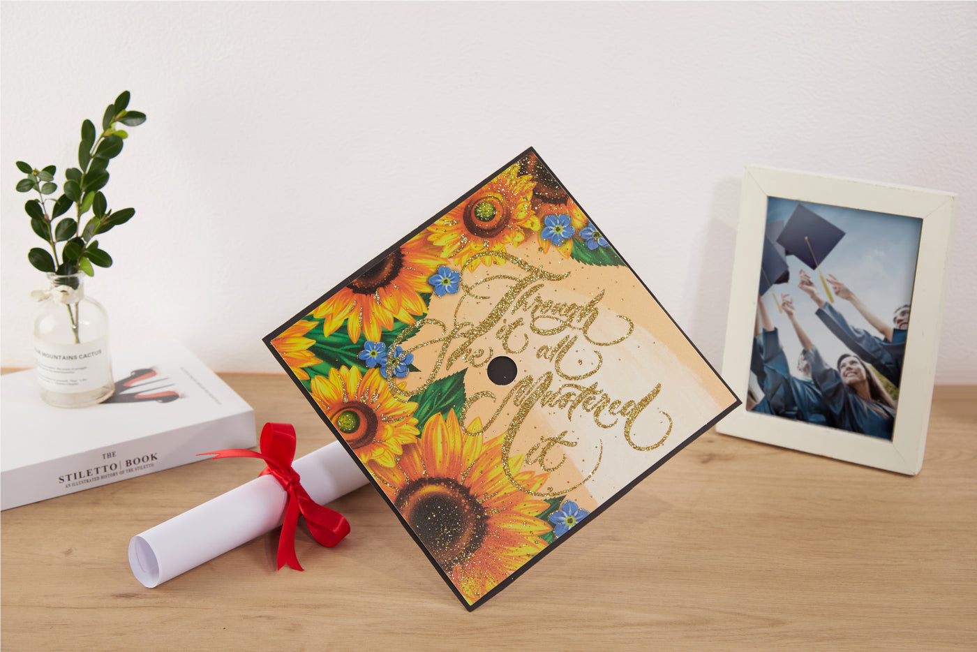 Graduation cap topper art print, Through it all she mastered it – Once ...